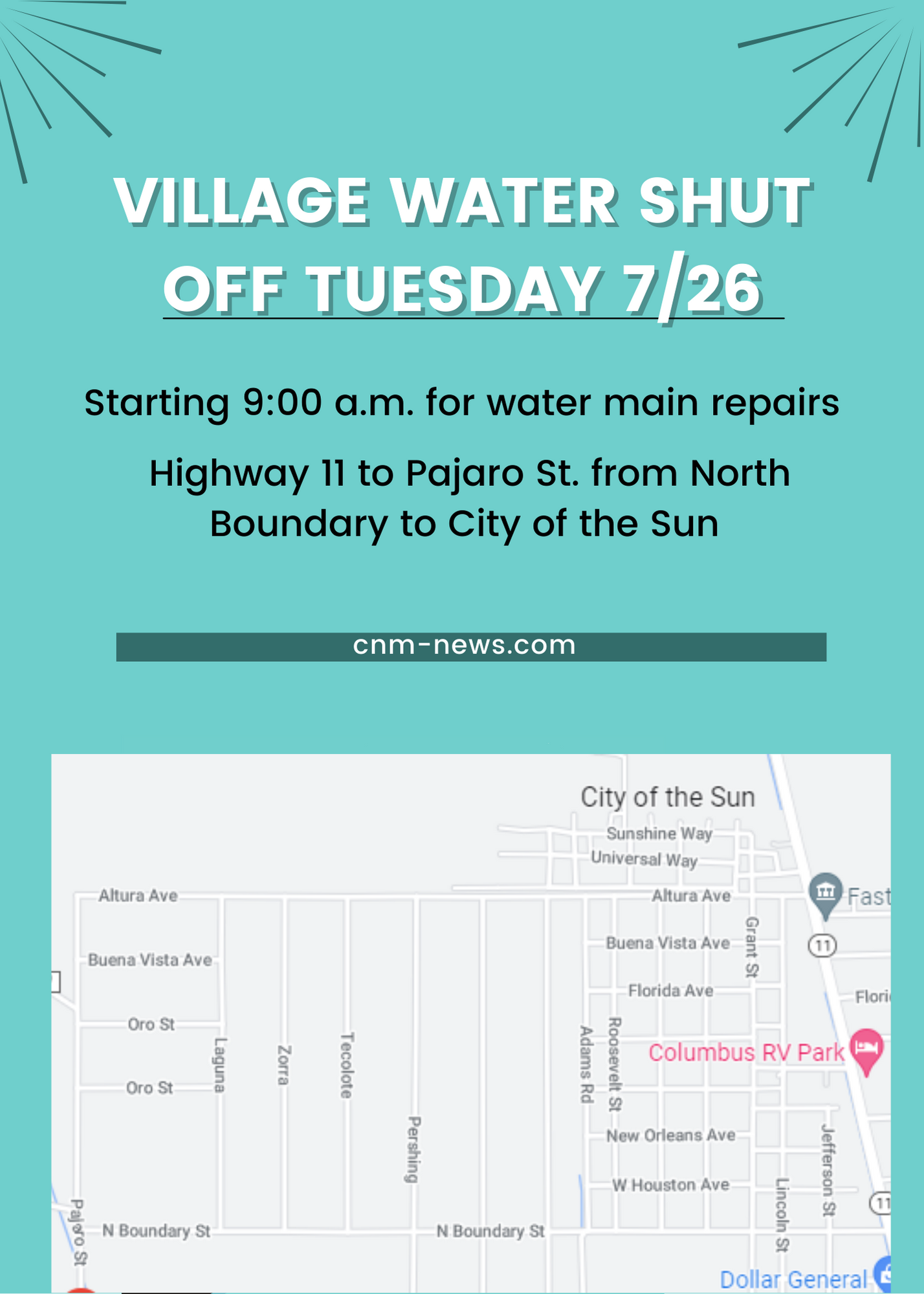 Village Water Shut Off : Tuesday, July 26 - Columbus, New Mexico News
